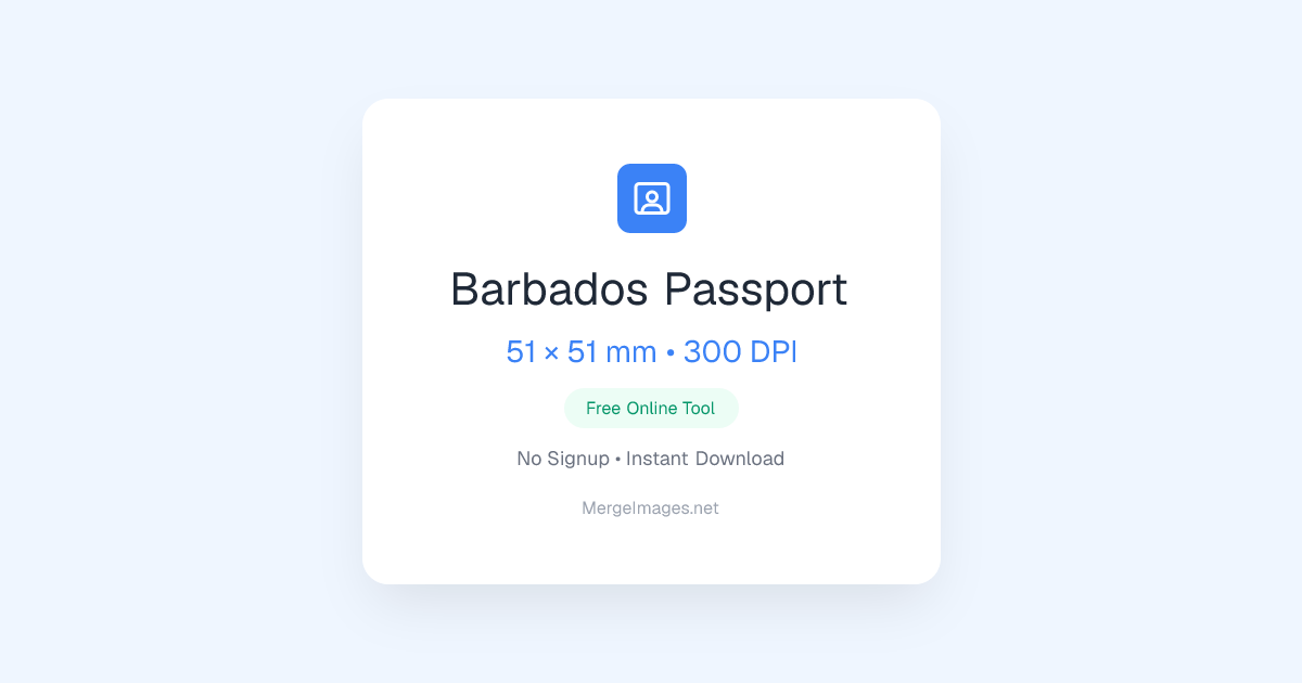 BarbadosのPassport写真 — 51x51mm | 無料オンラインツール | MergeImages.net